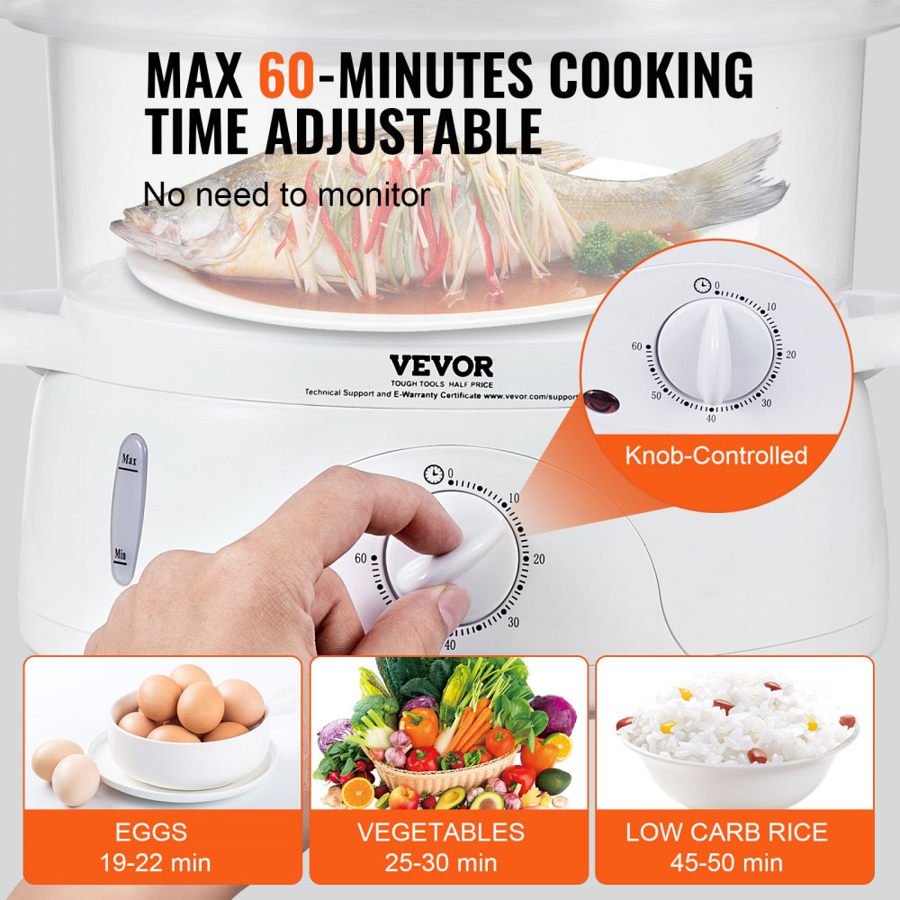 VEVOR Electric Food Steamer, 7.4Qt/7L Electric Vegetable Steamer with 2 ...