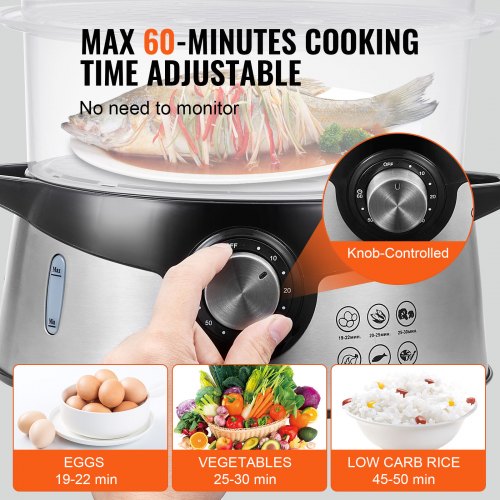 VEVOR Electric Food Steamer, 9.5Qt/9L Electric Vegetable Steamer with 3 ...