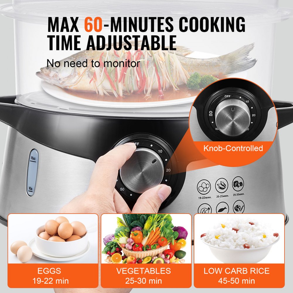 VEVOR Electric Food Steamer, 9.5Qt/9L Electric Vegetable Steamer with 3 ...