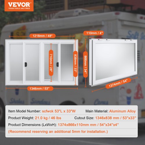 VEVOR Concession Window 53"x33", Aluminum Alloy Food Truck Service ...