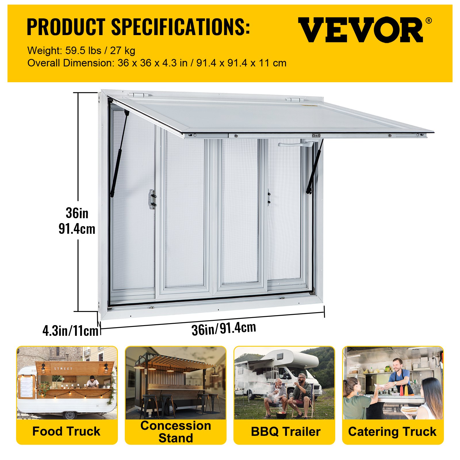 VEVOR Concession Window, 91.4 x 91.4 cm Aluminum Alloy Food Truck ...
