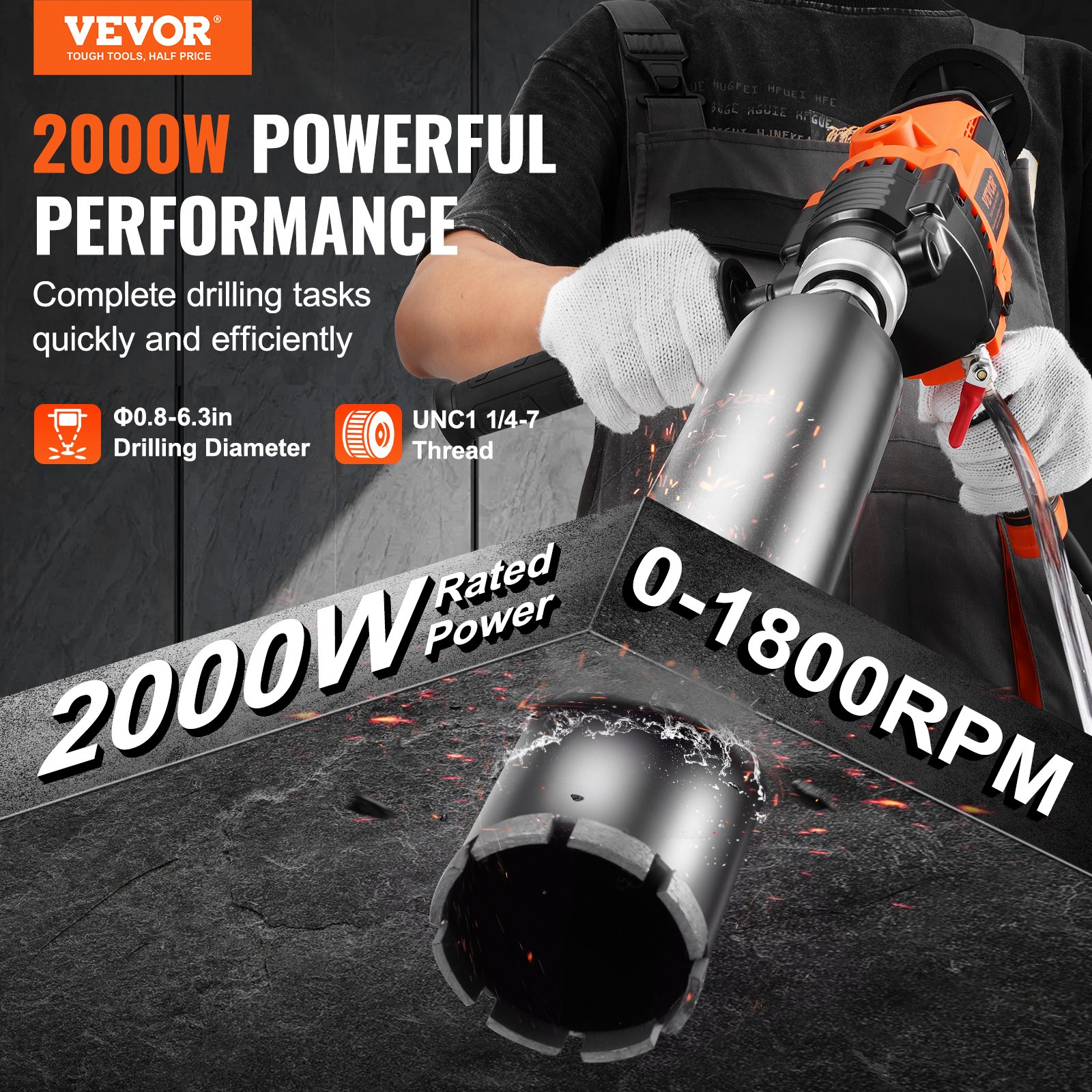 VEVOR Core Drill Machine 2.03-16 cm Dia 2000W Handheld Core Drill Rig for Mixing | VEVOR EU