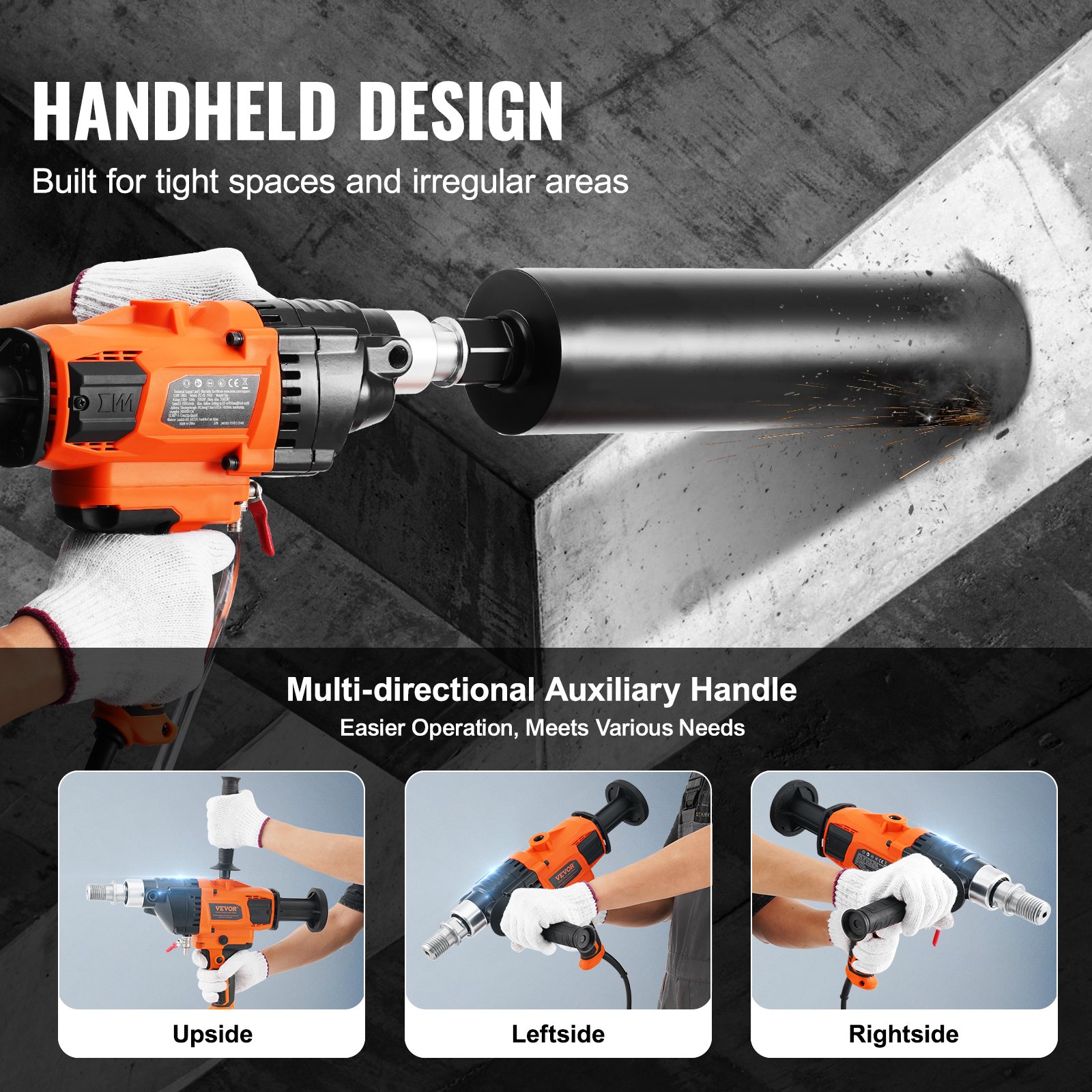 VEVOR Core Drill Machine 2.03-16 cm Dia 2000W Handheld Core Drill Rig ...