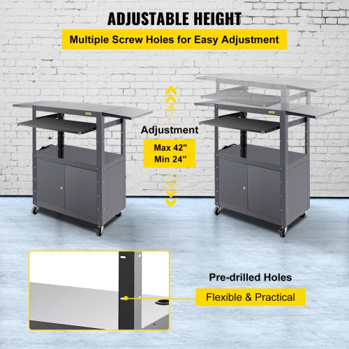 VEVOR AV Cart, 27-41 inch Height Adjustable Media Cart with 2 Drop ...