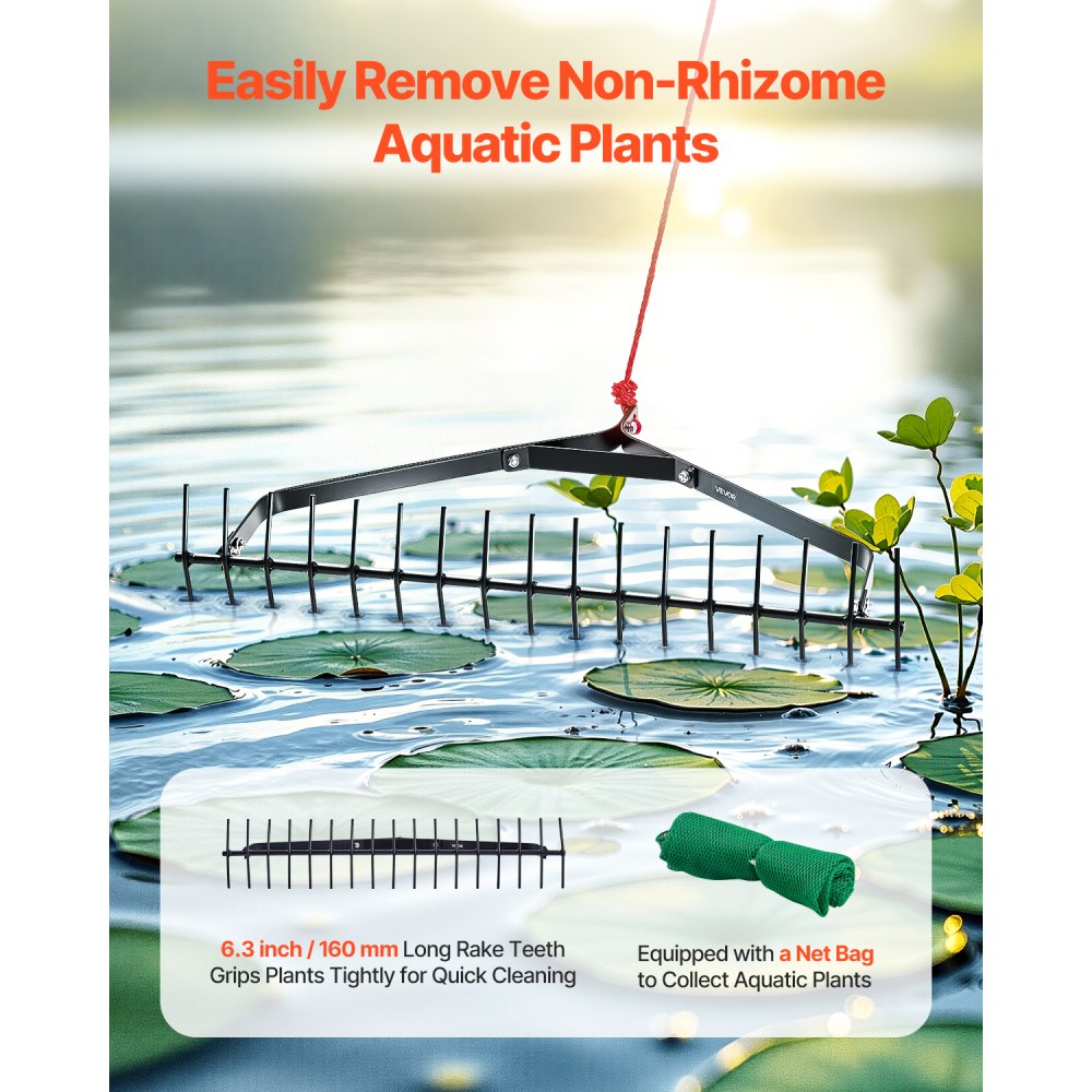 VEVOR 32 in Aquatic Weed Rake, 6.3 in Double Sided Lake Weed Rake ...