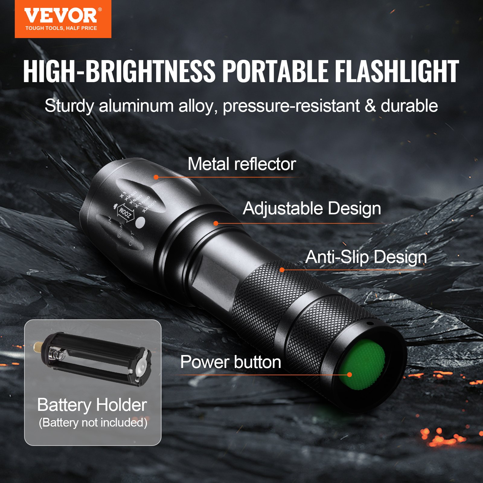 VEVOR 2 Pack Flashlights 3000 High Lumens 5 Modes Adjustable Focus ...