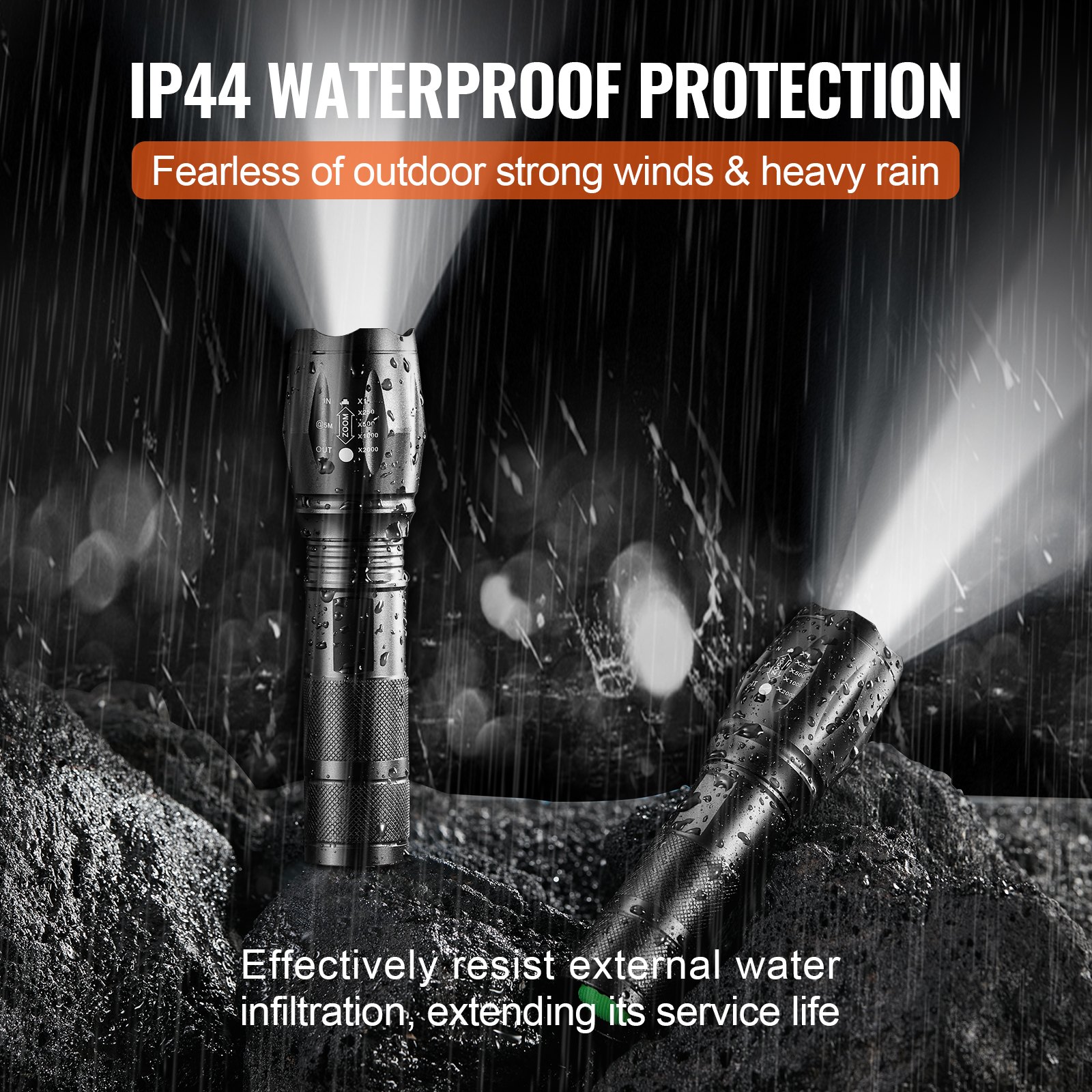 VEVOR 2 Pack Flashlights 3000 High Lumens 5 Modes Adjustable Focus ...