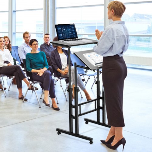 VEVOR Mobile Standing Desk, 26.4"-44.9" Gas-Spring Height Adjustable ...