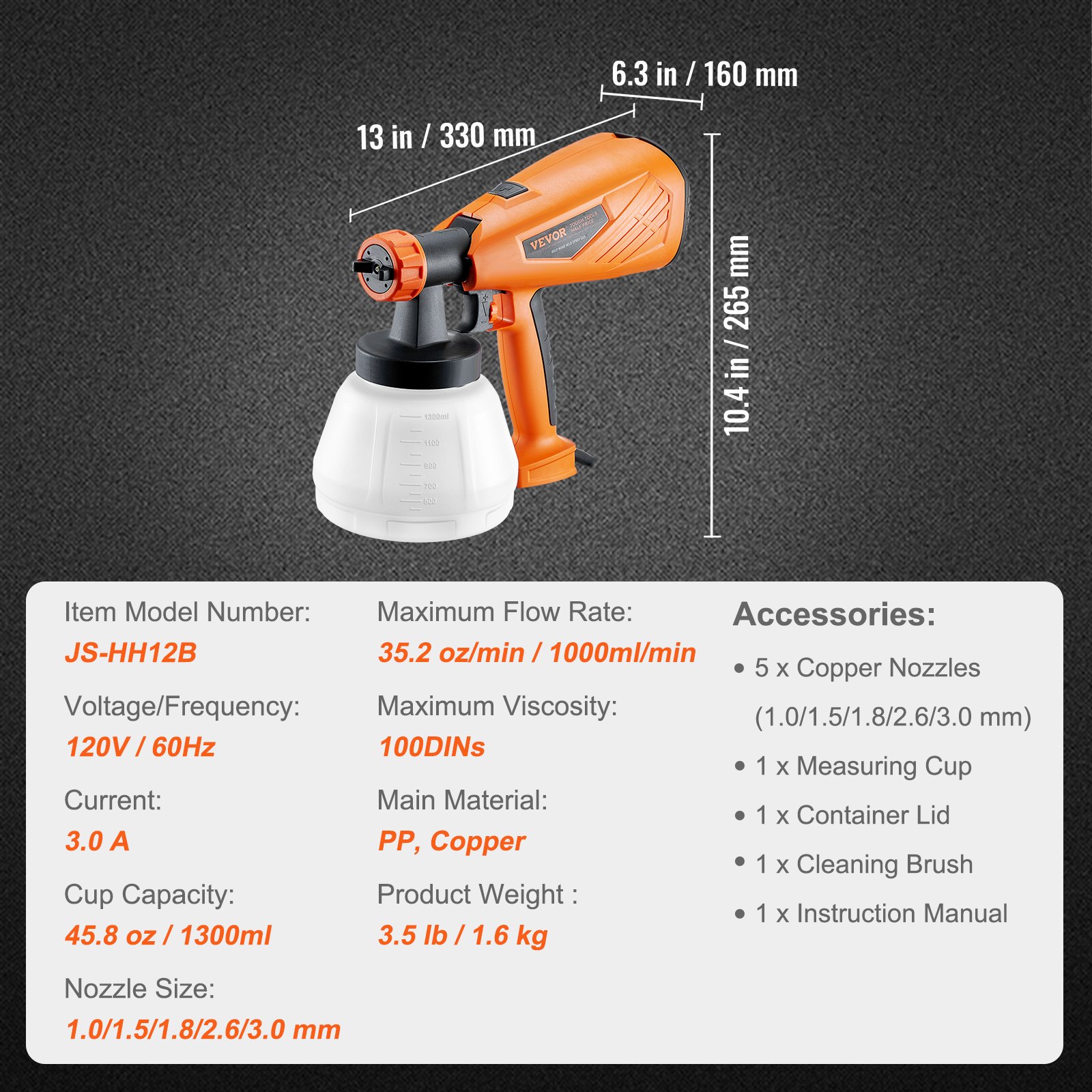 VEVOR 700W Electric Paint Sprayer with 1300ml Container - HVLP Spray ...
