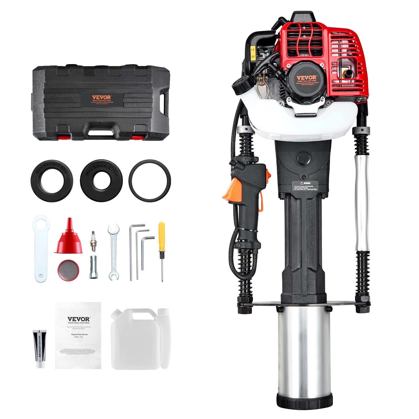 VEVOR 52cc Gas-Powered T Post Driver 2-Stroke Fence Piling Pounder w/ 3 ...