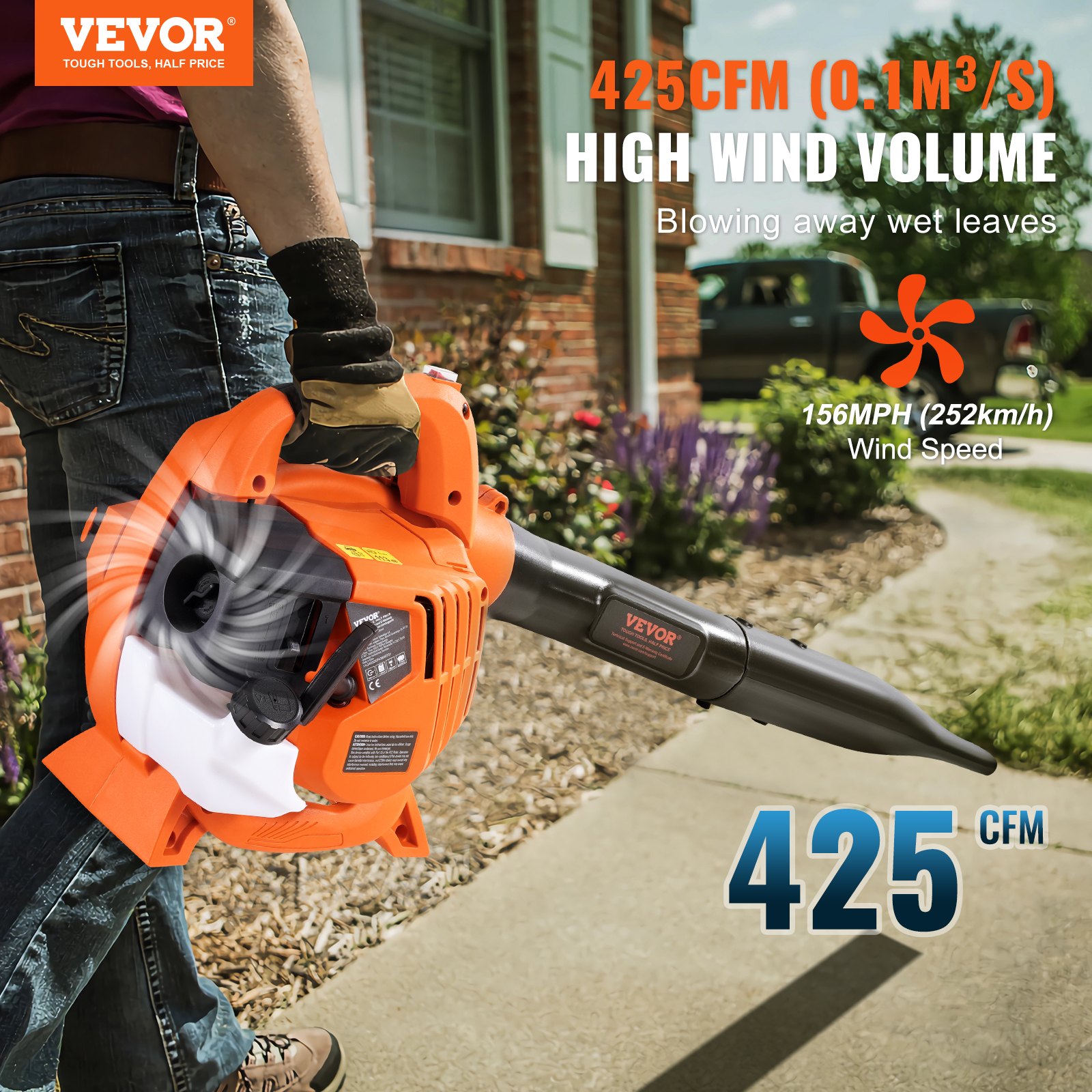 VEVOR Gas Leaf Blower, 26CC 2-Cycle Handheld Leaf Blower with A Fuel ...