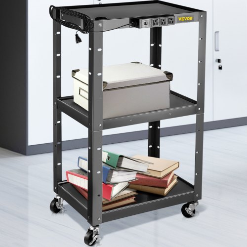 VEVOR Steel AV Cart, 24-42" Height Adjustable Media Cart with Electric ...