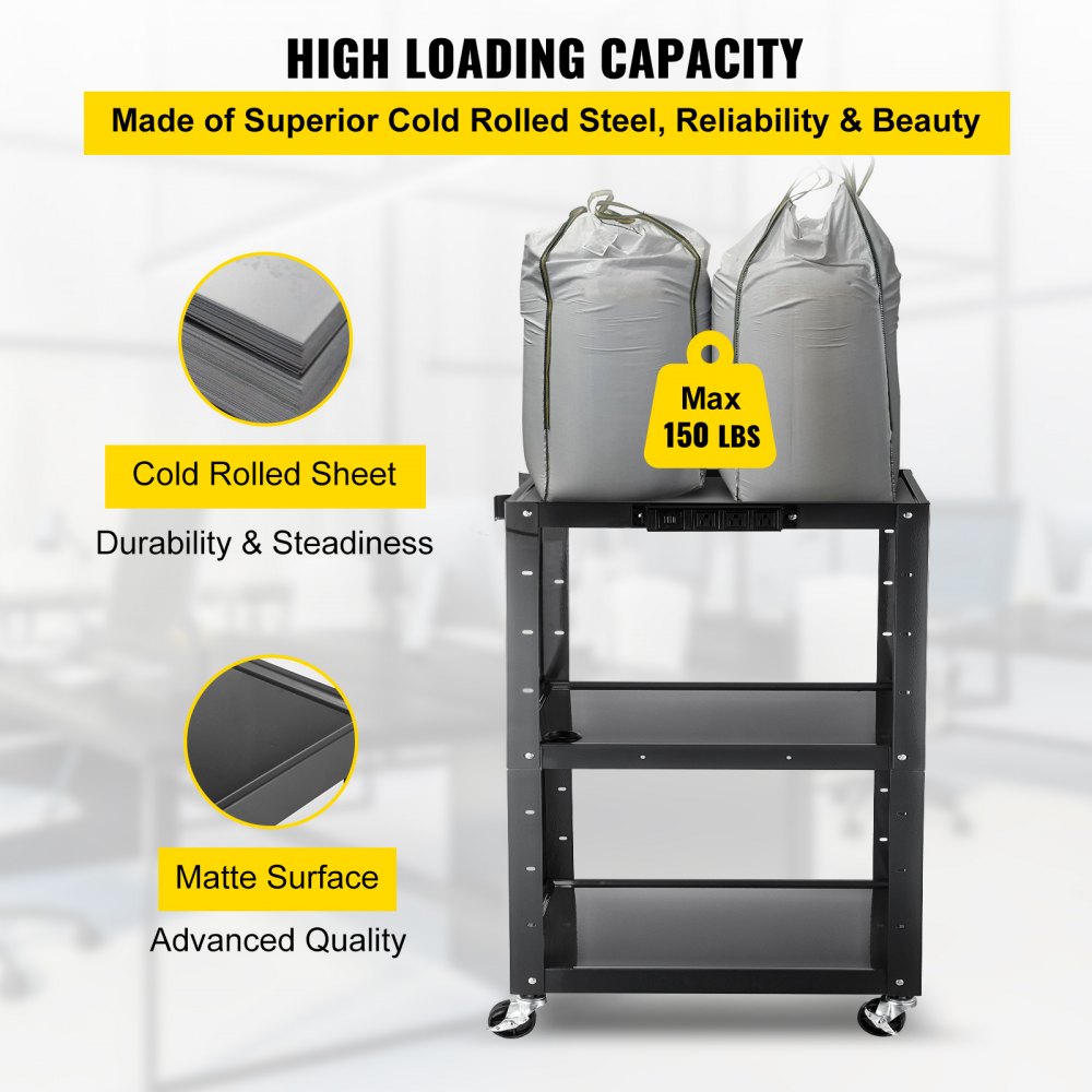 VEVOR Steel AV Cart, 24-42" Height Adjustable Media Cart with Electric ...