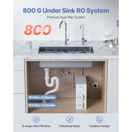 Reverse Osmosis System 800 GPD 8-stage Tankless Under Sink Water Filter ...