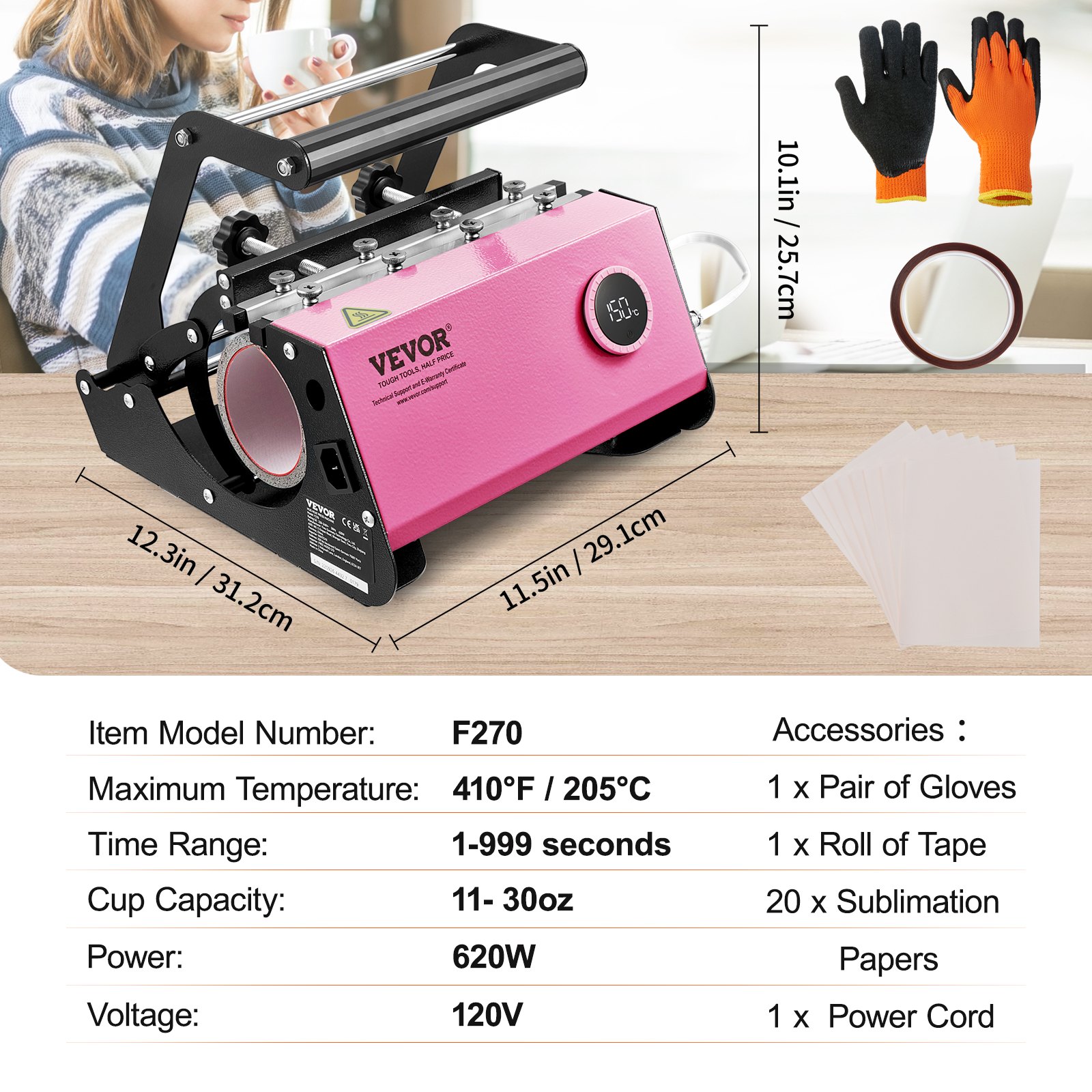 VEVOR Mug Heat Press, 11-30oz Tumbler Heat Press Machine, Sublimation ...