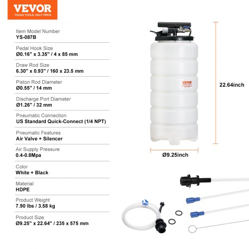 VEVOR Fluid Extractor, 4 Gallons (15 Liters), Pneumatic/Manual Oil Changer Vacuum Fluid ...