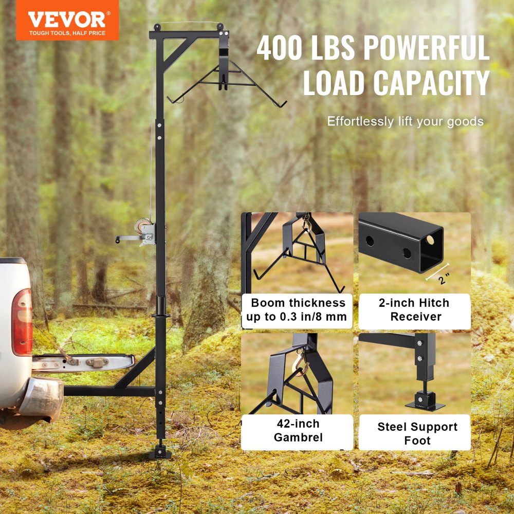 VEVOR Hitch Mounted Deer Hoist, 400 lbs Load Capacity, Hitch Game Hoist ...