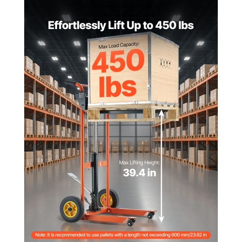 VEVOR Material Lift Winch Stacker 450 lbs Pallet Truck Dolly 39.4-inch ...