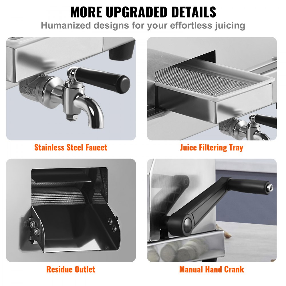 VEVOR Commercial Sugar Cane Juicer, 110LBS/H High Output Sugarcane ...