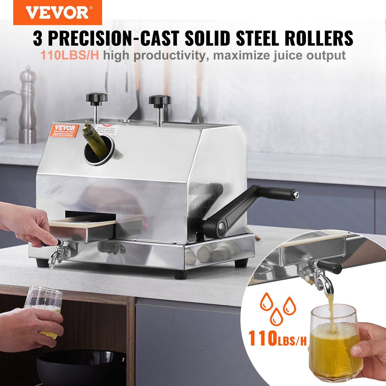 VEVOR Commercial Sugar Cane Juicer, 110LBS/H High Output Sugarcane ...