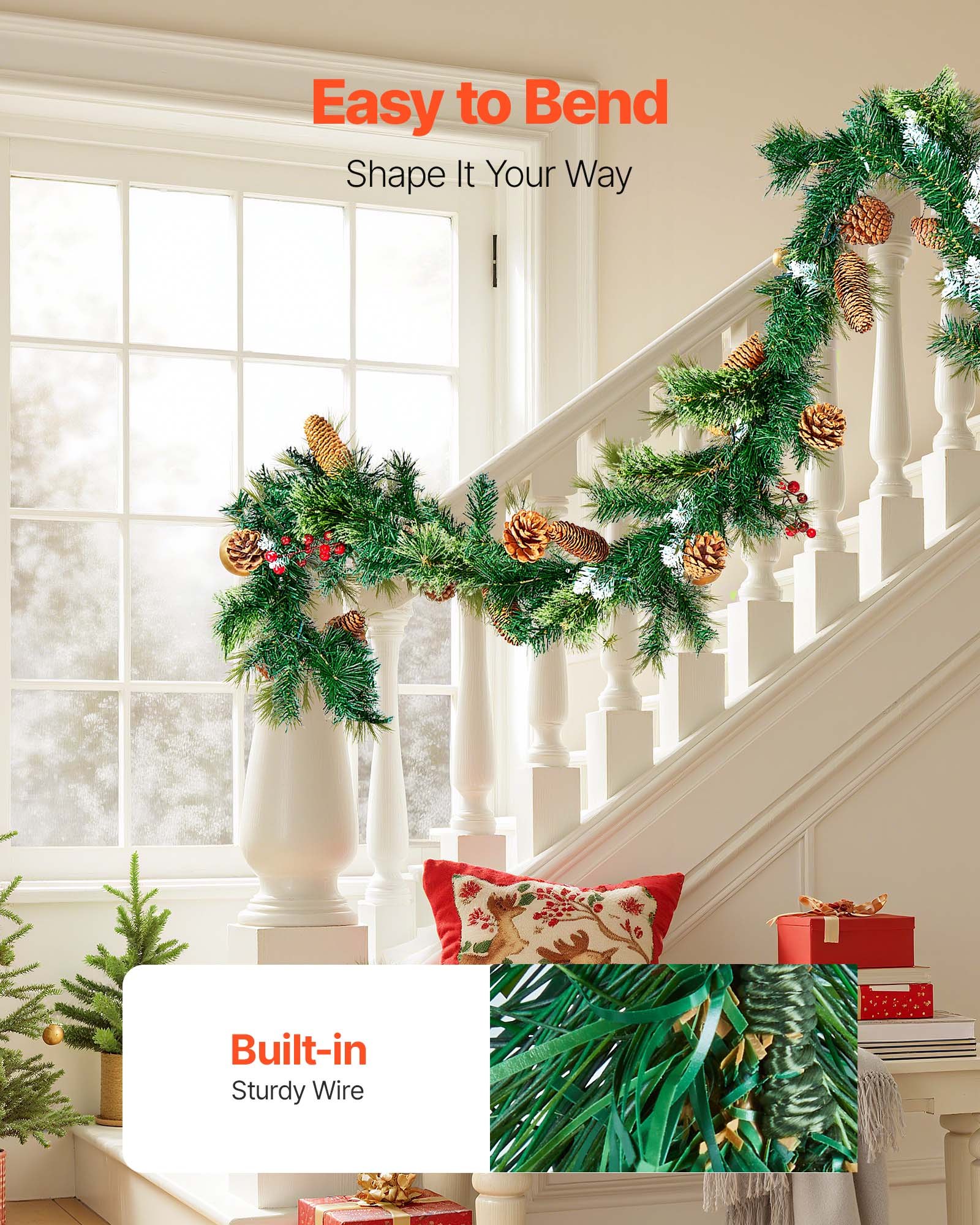 VEVOR Christmas Garland, 9-Ft Artificial Christmas Garland with Light ...