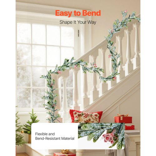 9Ft Christmas Garland with Realistic Vines Berries Olive Leaves and ...