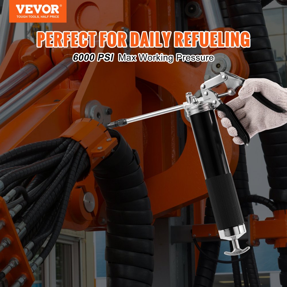 VEVOR Pistol Grip Grease Gun, 6000 PSI, 14 OZ / 400 CC Capacity Heavy ...