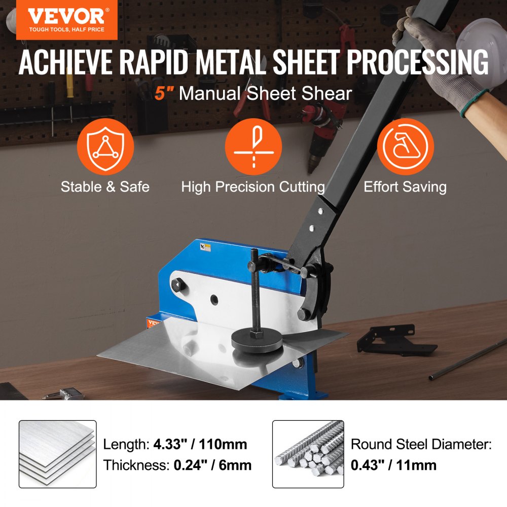 VEVOR 5" Manual Hand Plate Shear for Metal Sheet Processing, HS-5 ...