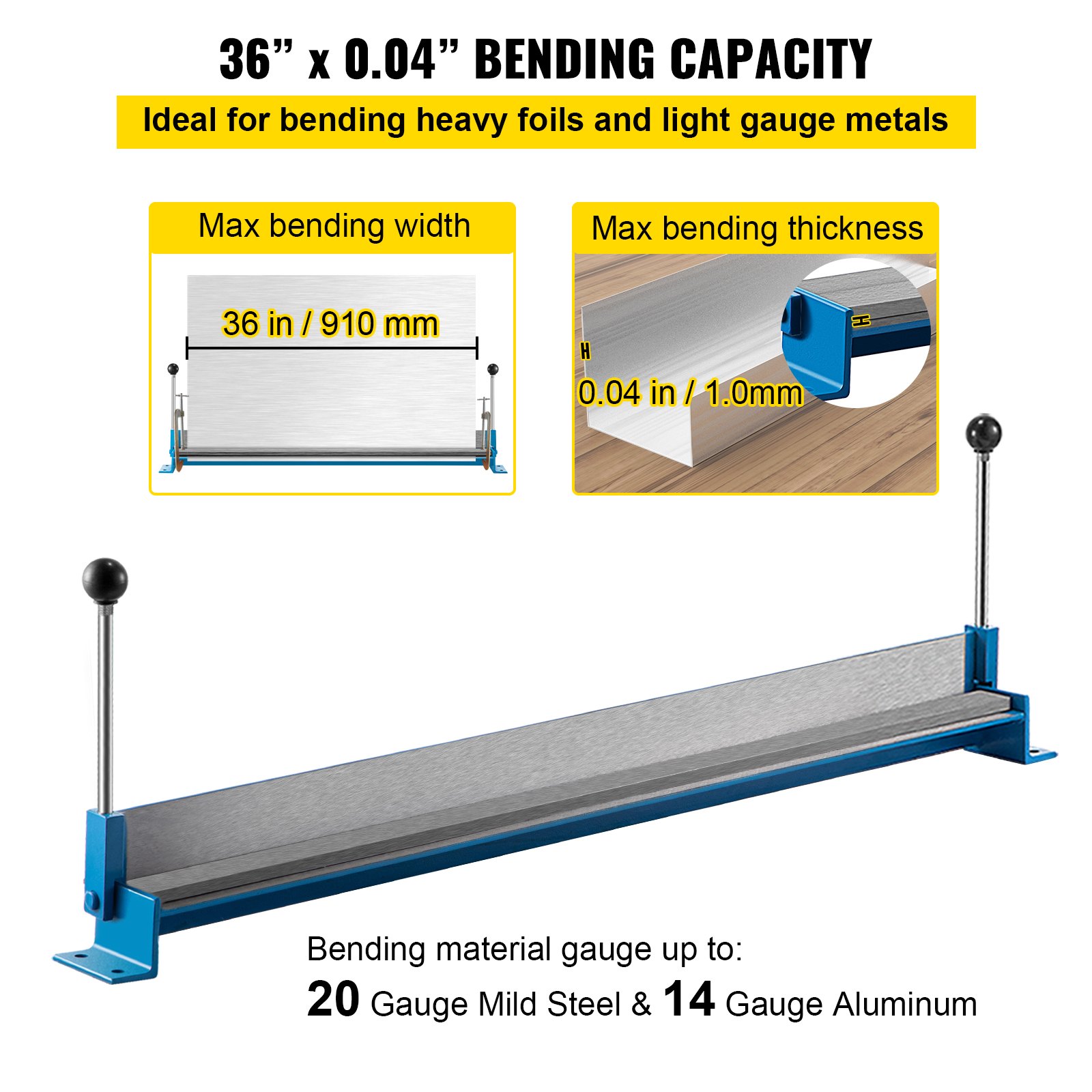VEVOR Sheet Metal Brake 36 In. Metal Bender Brake 910 mm Length ...