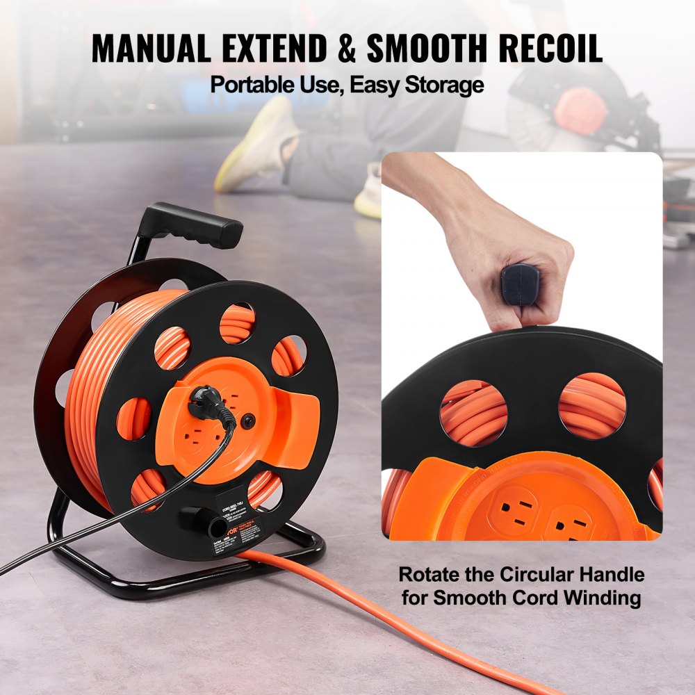 VEVOR Extension Cord Reel, 100FT, with 4 Outlets and Dust Cover, Heavy ...