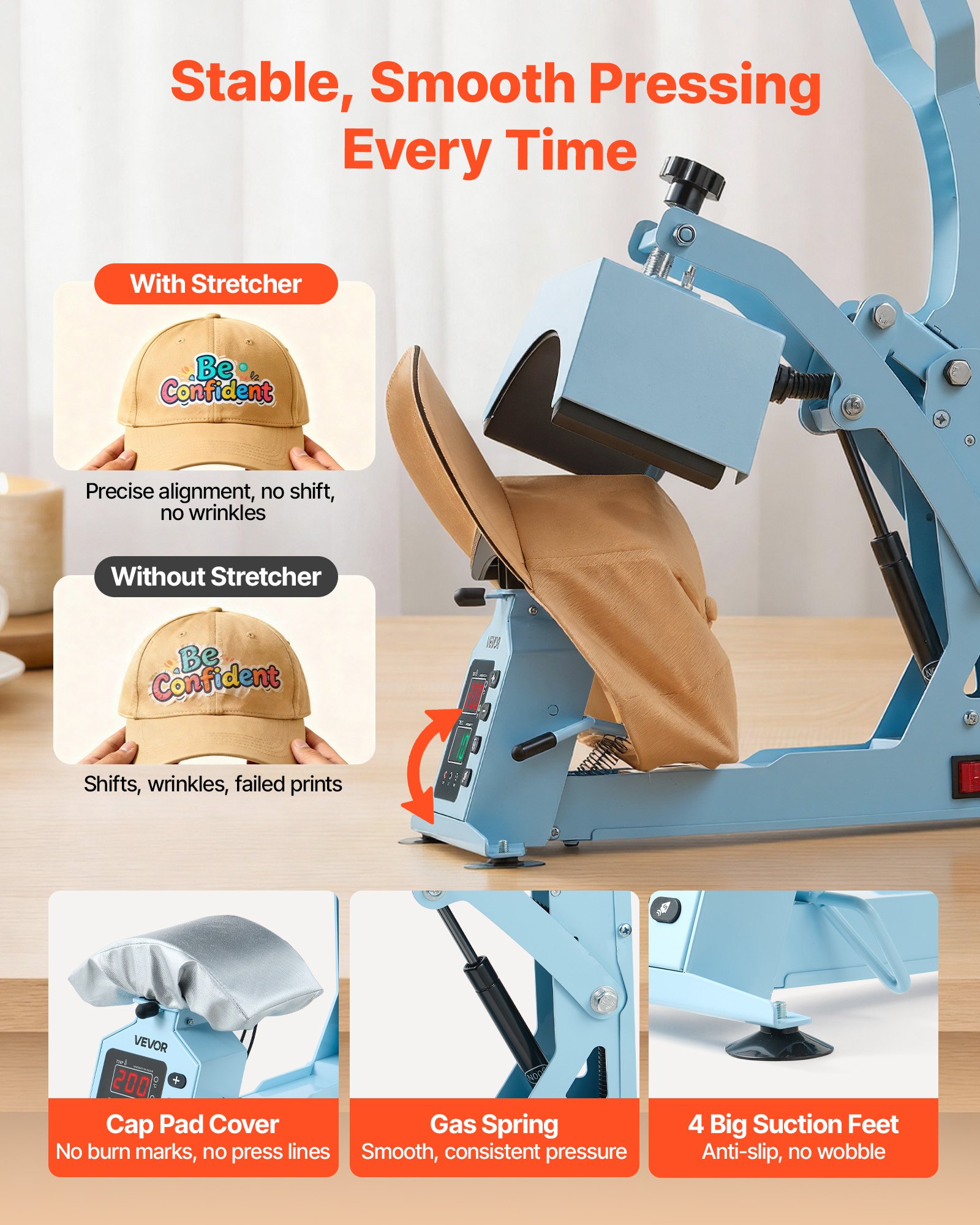 VEVOR Hat Heat Press Machine, with 4 Interchangeable Platens and Caps ...