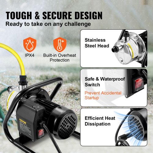 VEVOR Shallow Well Pump Portable Garden Water Jet Pump 1.5HP 1200GPH ...