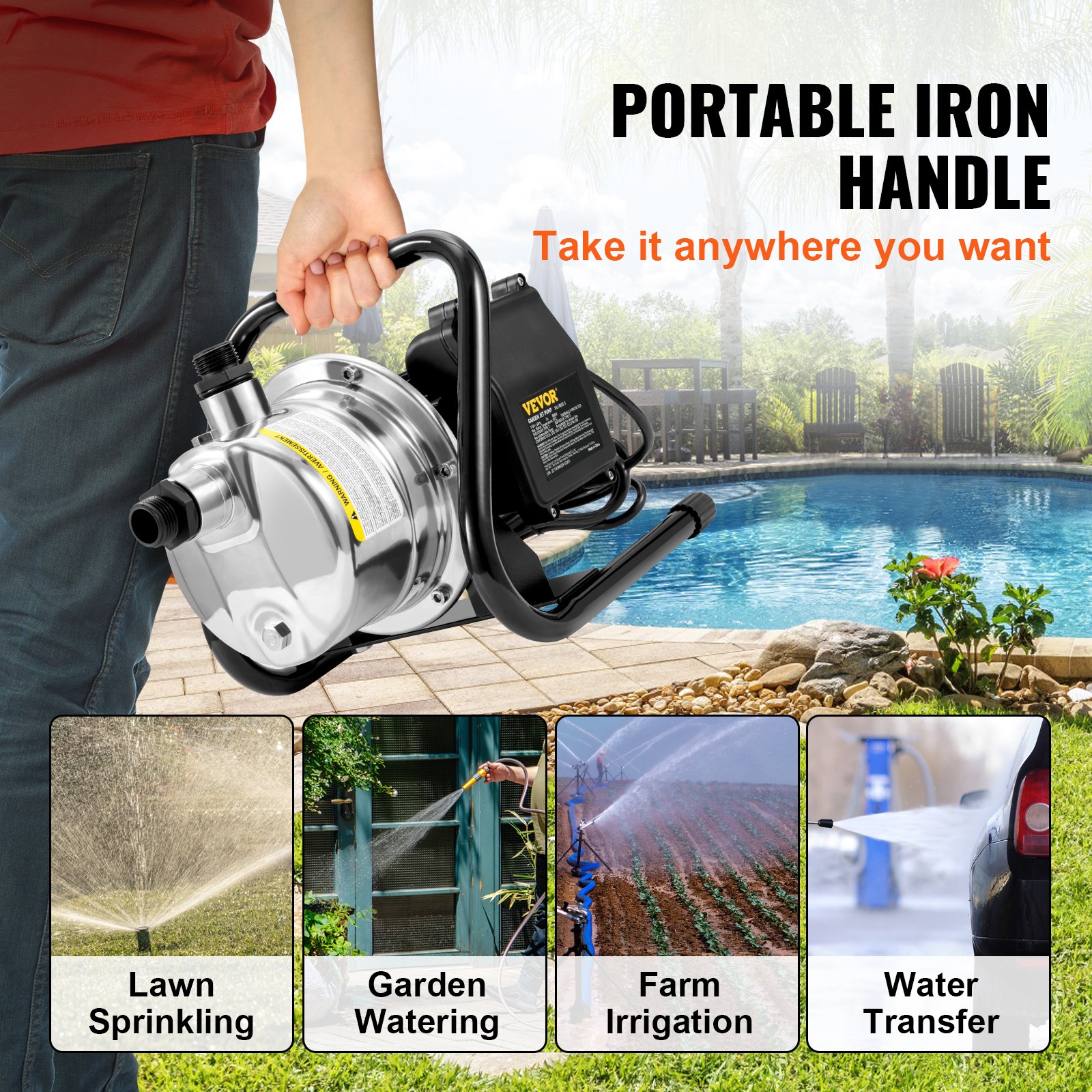 VEVOR Shallow Well Pump Portable Garden Water Jet Pump 1.5HP 1200GPH ...