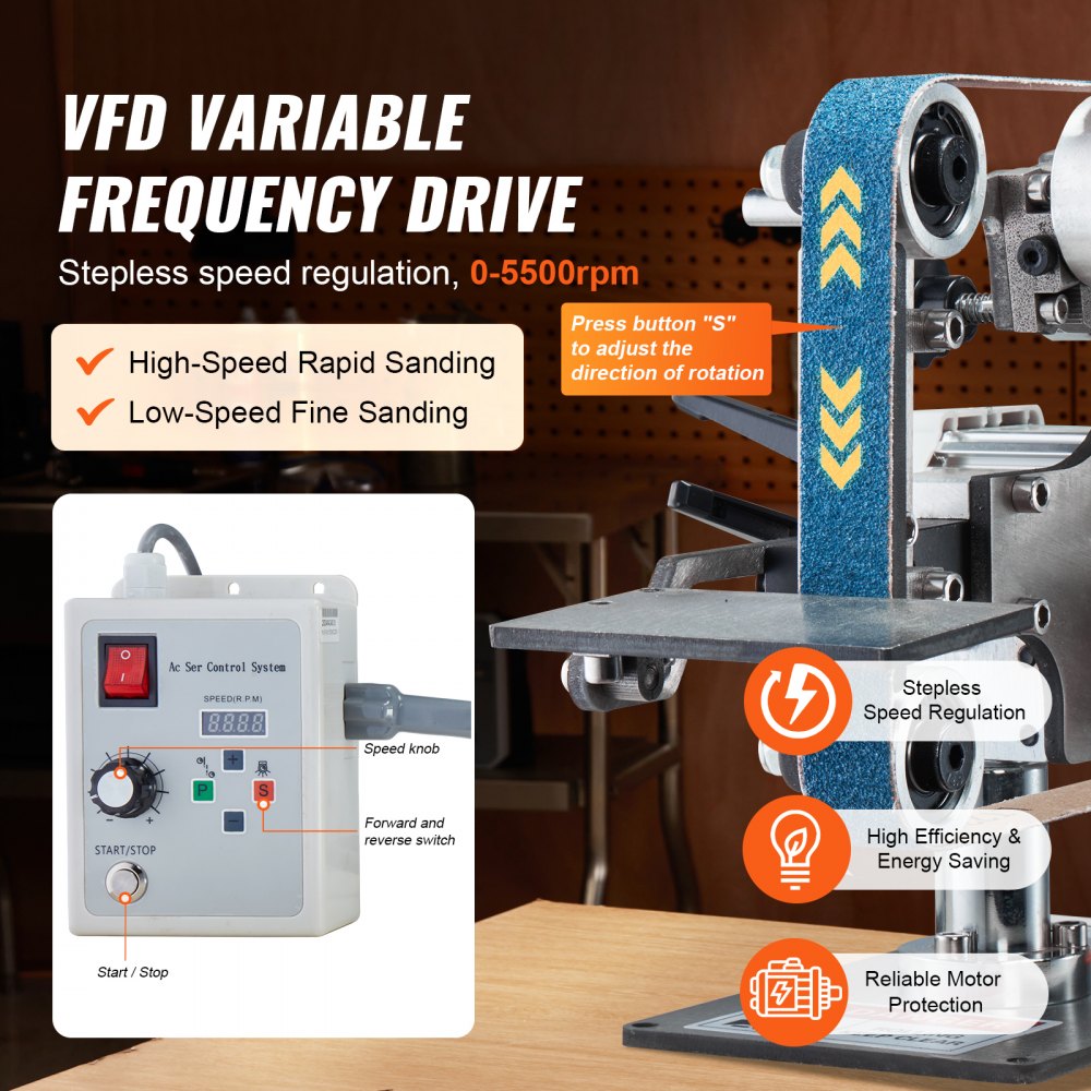 VEVOR Belt Grinder Sander 30 x 1-Inch Variable Speed with VFD 2 ...