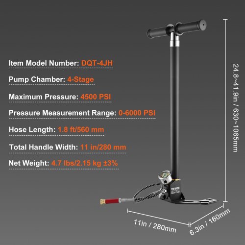 VEVOR PCP Hand Pump, 4 Stage, 30Mpa 4500 PSI High Pressure PCP Air Rifile Filling Stirrup Pump ...
