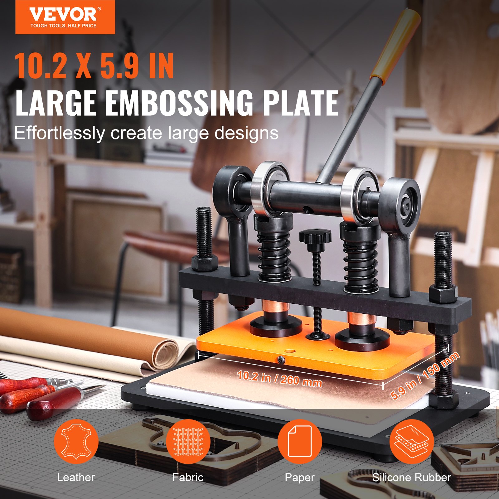 VEVOR Leather Cutting Machine, 10.2 x 5.9 in Embossing Plate Manual Die ...