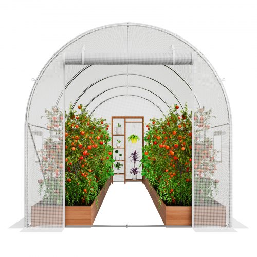 VEVOR Walk-in Tunnel Greenhouse 14.6x6.36x6.3ft Galvanized Frame PE ...