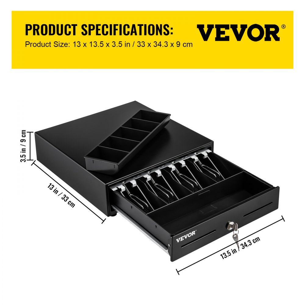 VEVOR Cash Register Drawer, 13" 2 Unlocking Ways, Fully Removable ...