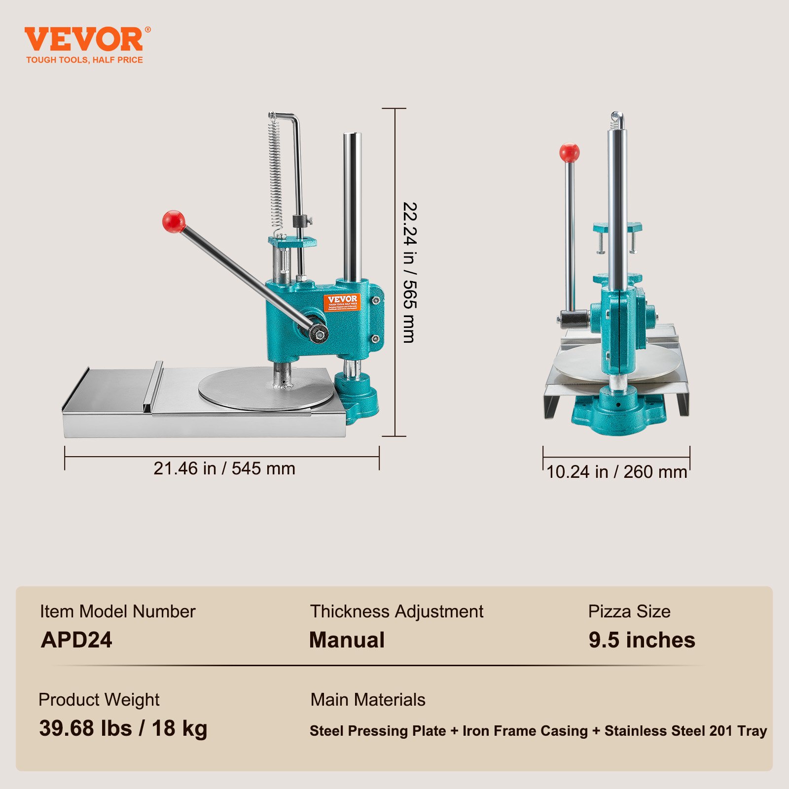 VEVOR Manual Pizza Dough Press Machine, 9.5inch/24cm Household Pizza ...