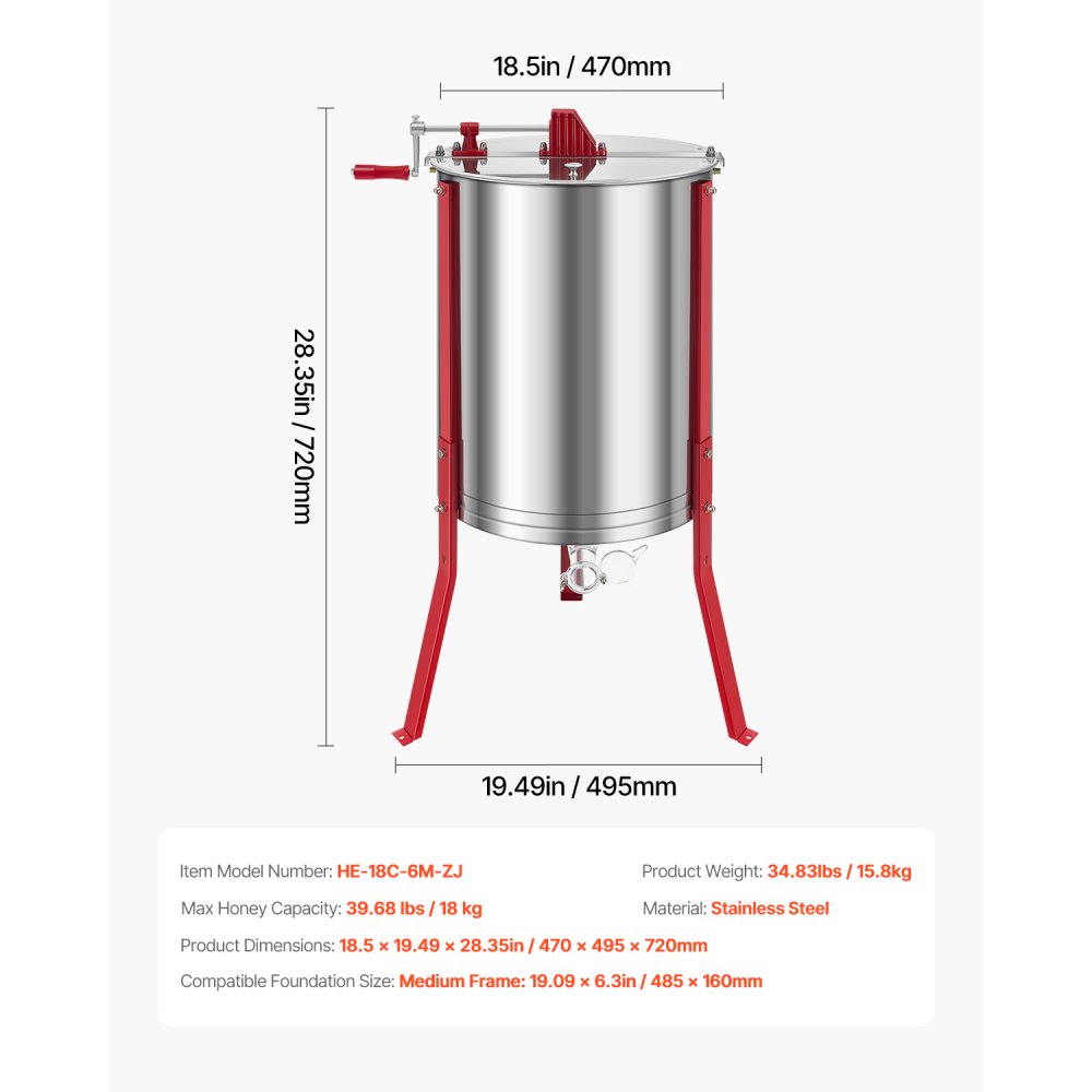 VEVOR Honey Extractor, 6 Frame Manual Honey Spinner with Transparent ...