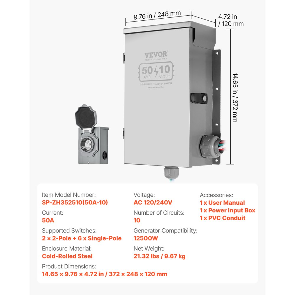 VEVOR 50A Manual Transfer Switch Kit for Generators