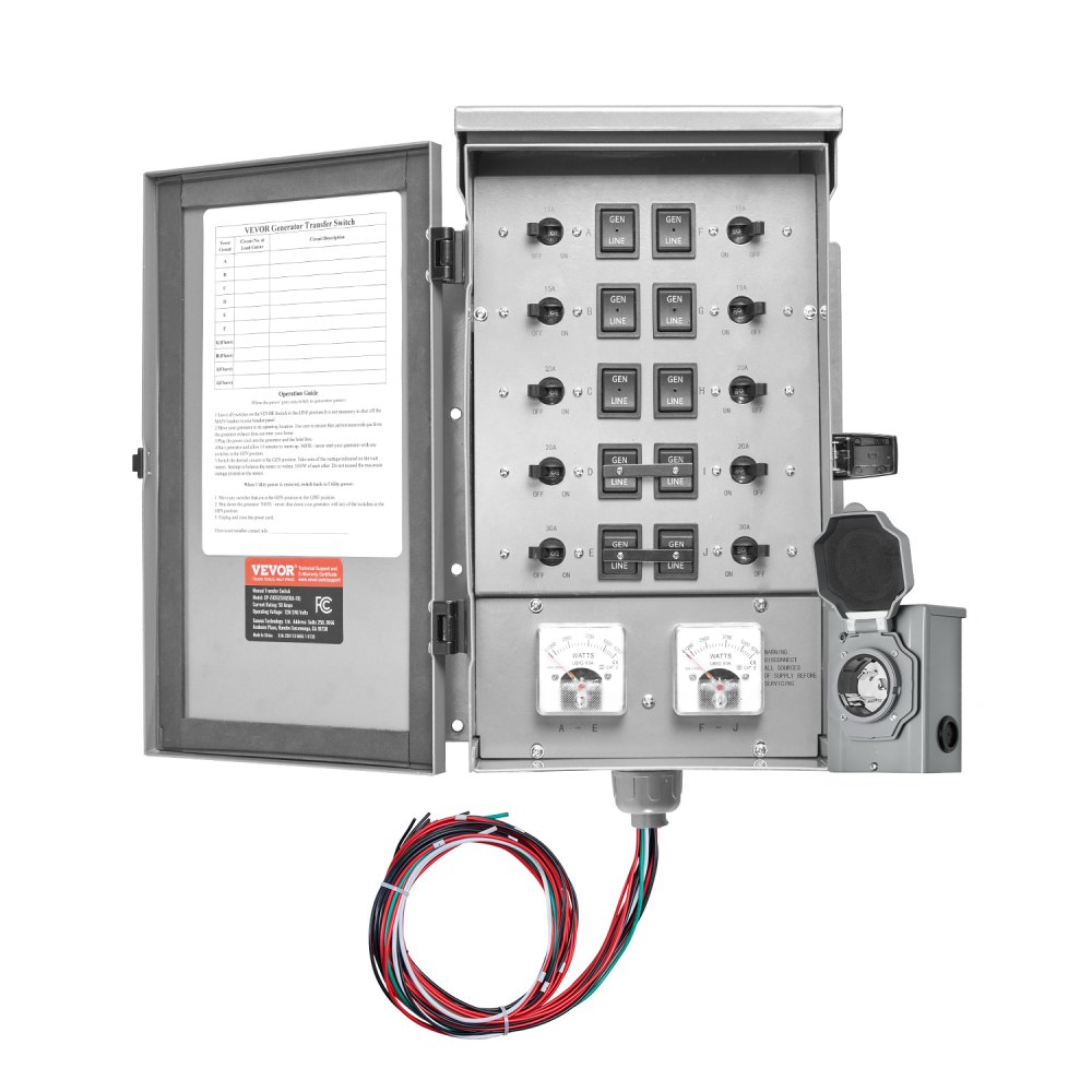 VEVOR Manual Transfer Switch, 50-Amp 10-Circuit, Prewired Generator ...