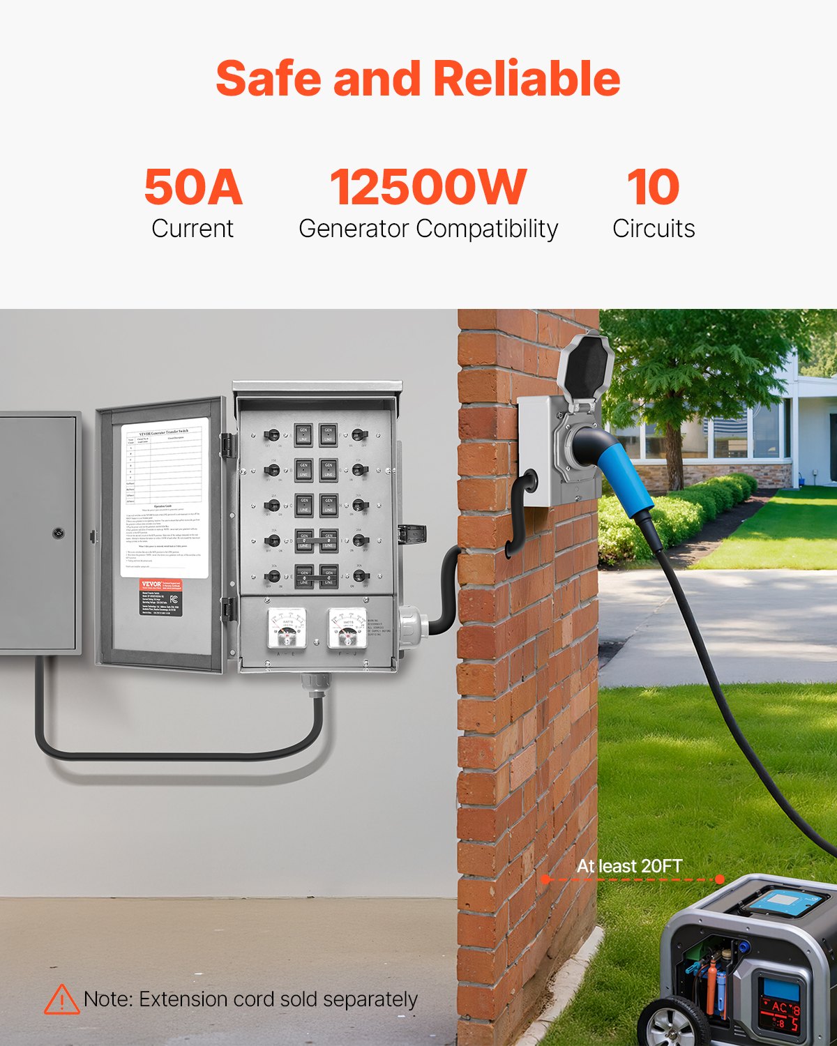 VEVOR Manual Transfer Switch, 50-Amp 10-Circuit, Prewired Generator ...