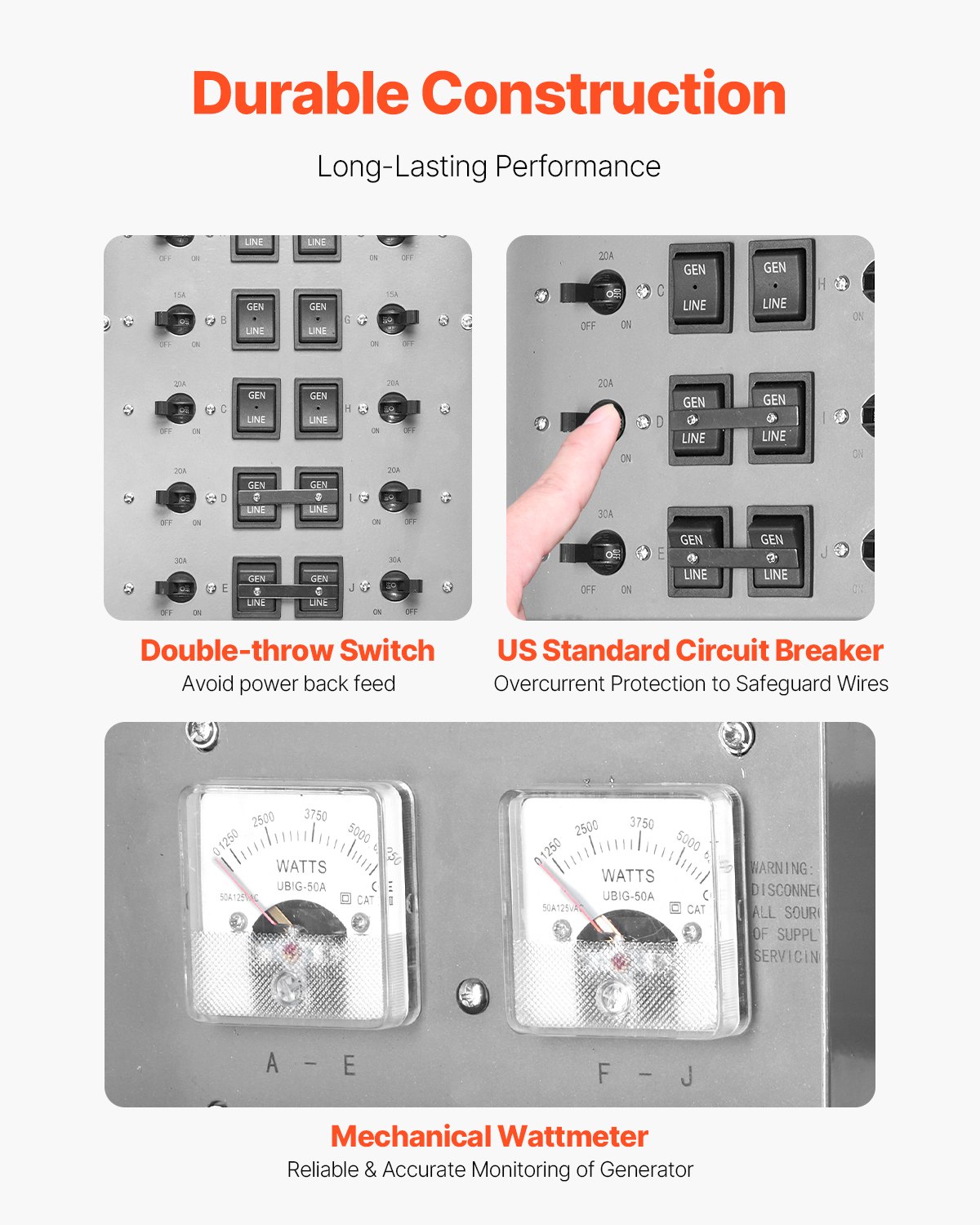 VEVOR Manual Transfer Switch, 50-Amp 10-Circuit, Prewired Generator ...