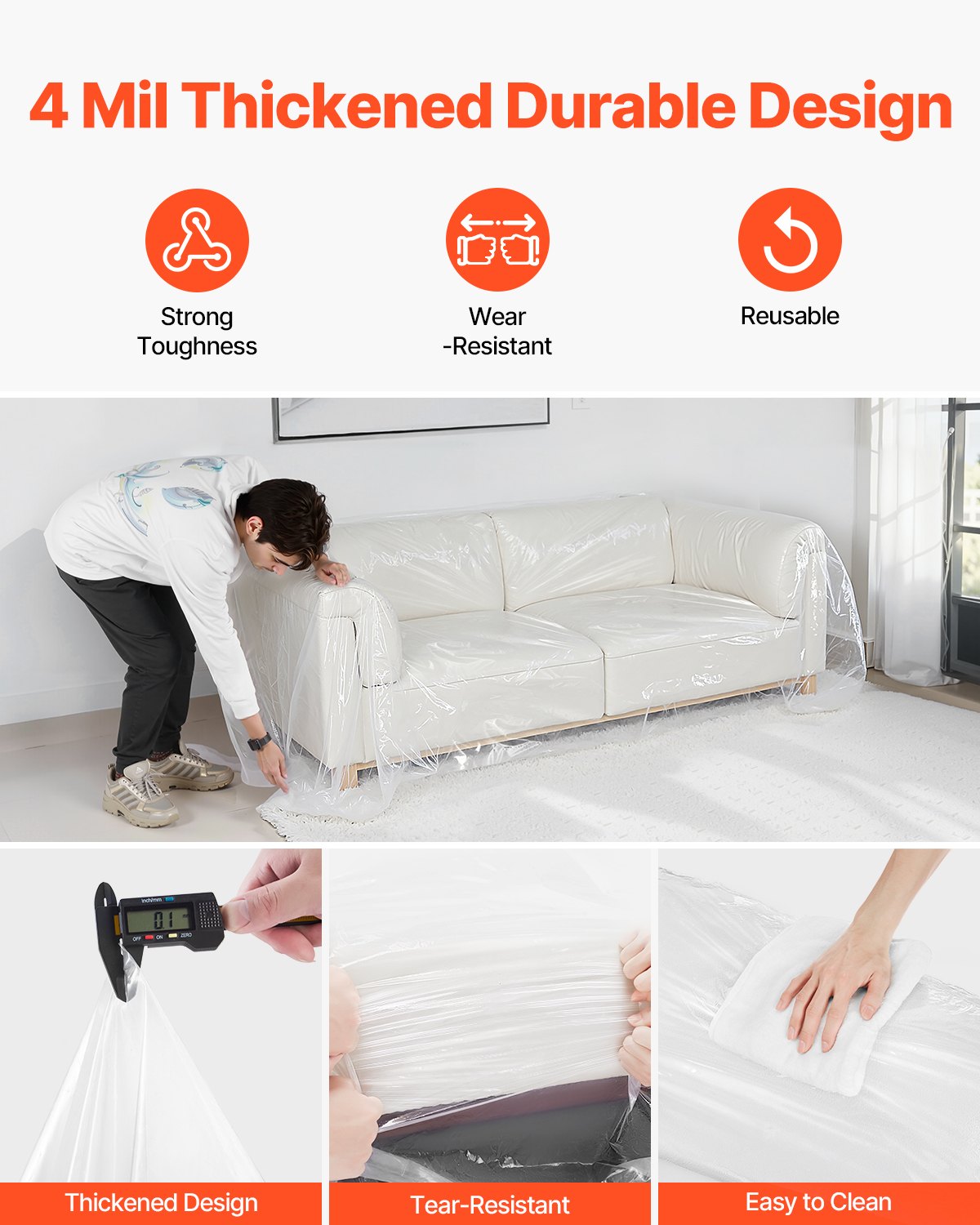 VEVOR Plastic Sofa Cover — 4 Mil Clear Heavy-Duty Shield