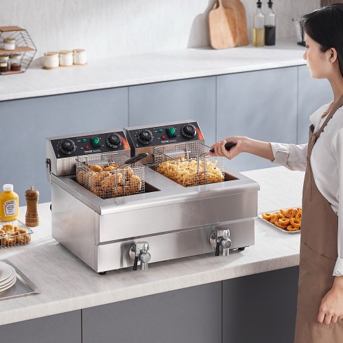 VEVOR Commercial Electric Deep Fryer Countertop Deep Fryer with Dual ...