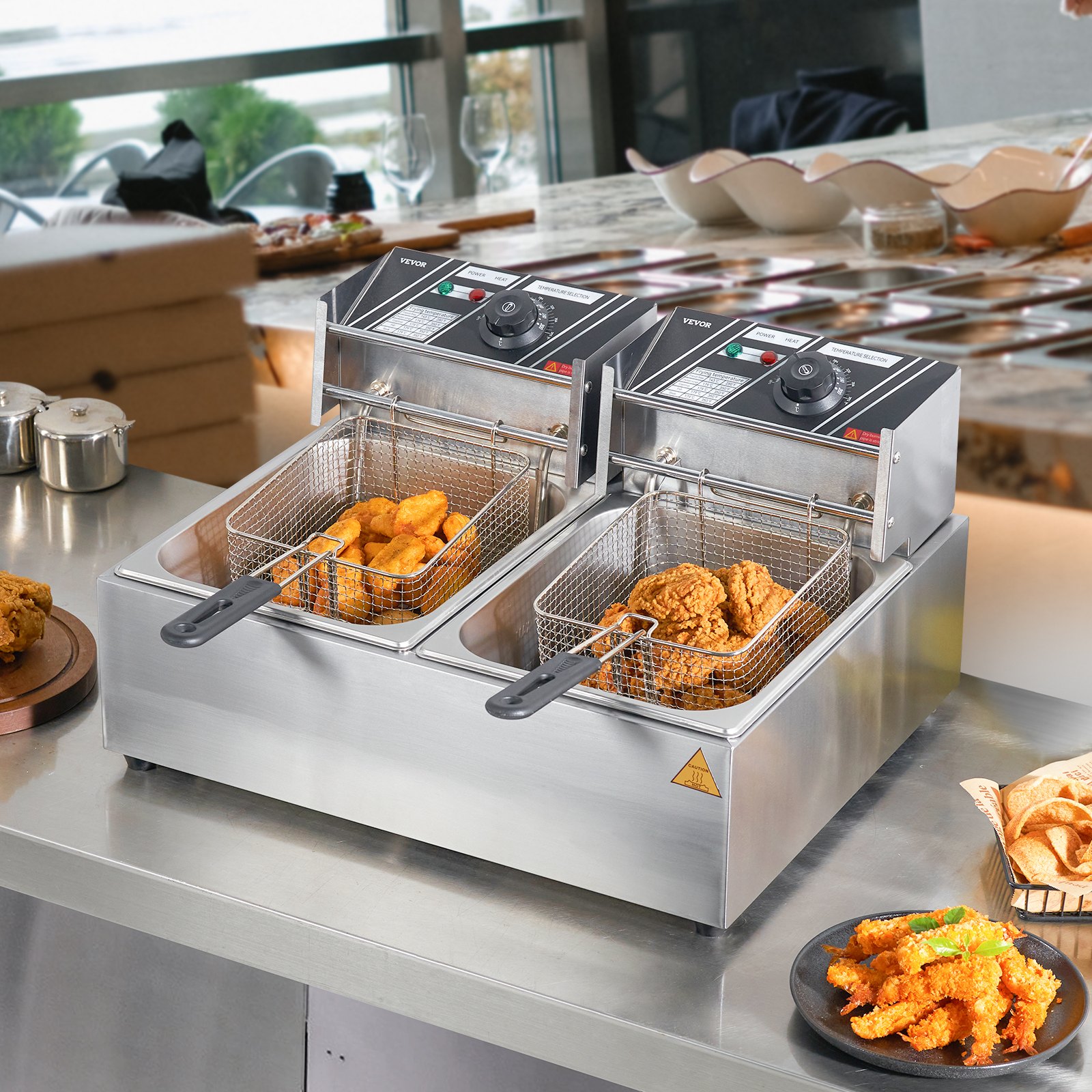 VEVOR Commercial Electric Deep Fryer Countertop Deep Fryer Dual ...