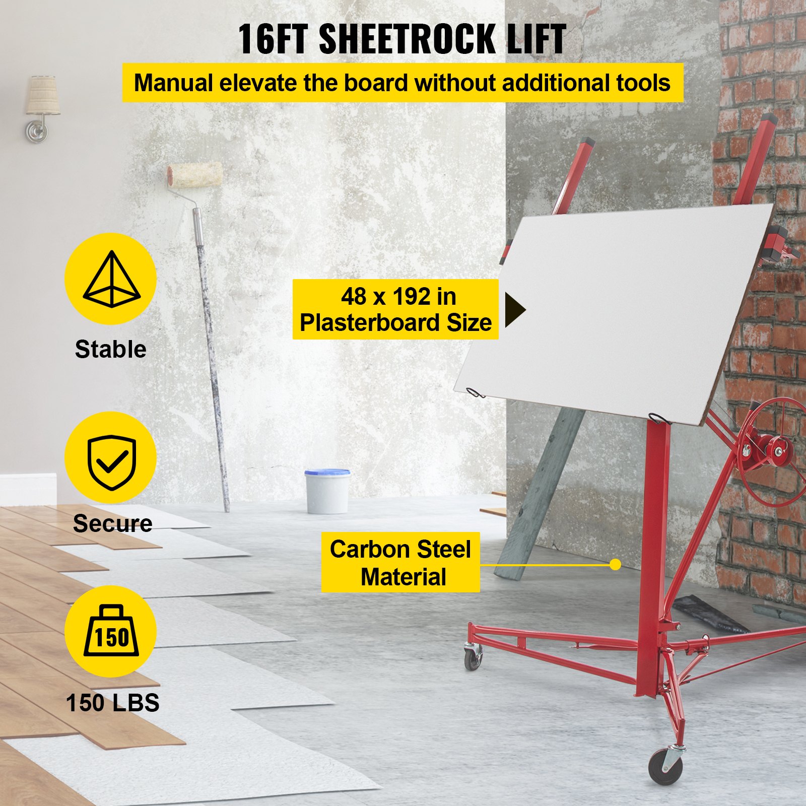 Drywall Hoist Drywall Lift 16FT Panel Hoist 150 Lbs Load Capacity ...