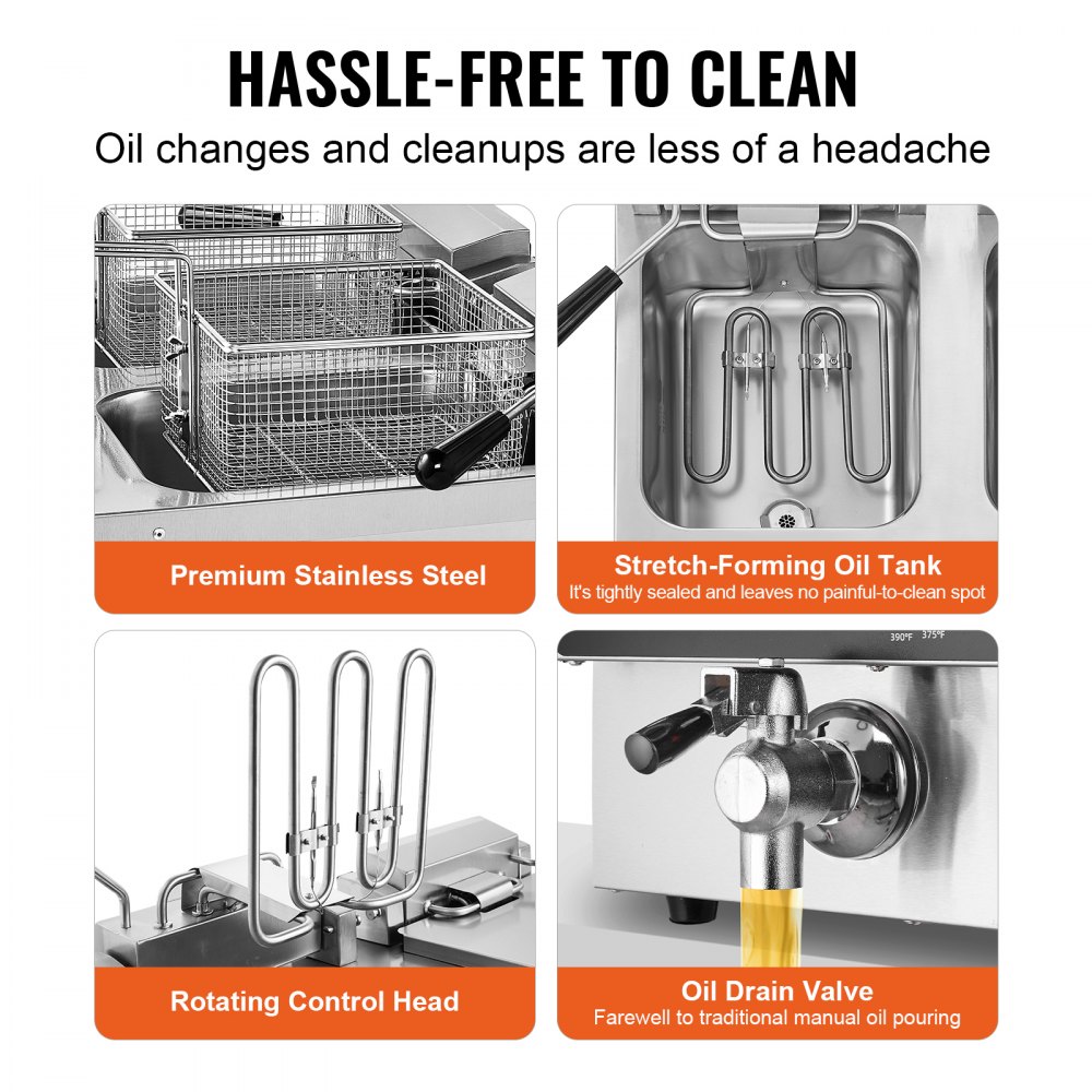 Commercial Electric Deep Fryer Countertop Fryer 3500W Dual Tank 2x9Qt/8 ...