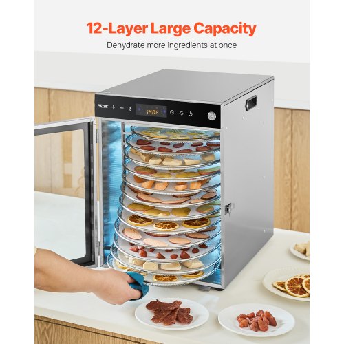 12 Trays Rotary Food Dehydrator Machine Stainless Steel 800W Jerky ...